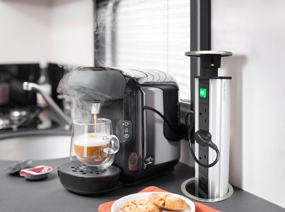 POP UP Power Tower 3 Socket 2 USB with Safety Switch Silver/Stainless ...