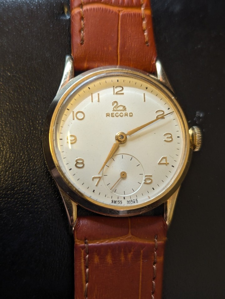 Gents Vintage 1940s Record Swan Watch Deco Mechanical 9ct Gold Manual ...
