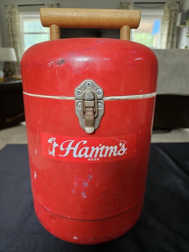 Rare Vintage HAMM'S BEER Red Metal Round Barrel Insulated Cooler HANDI ...