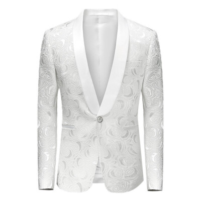 Men's Embossed Jacquard Flower Suit Blazer Dress Jacket Single Breasted ...