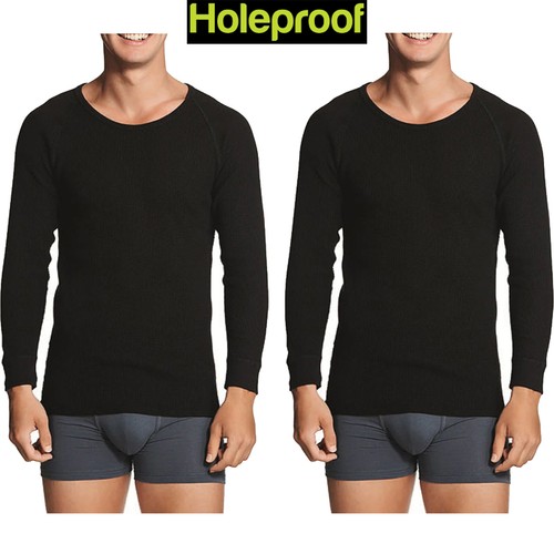 2x Holeproof Aircel Thermal Mens T-shirt Long Sleeve Black Tee Top ...