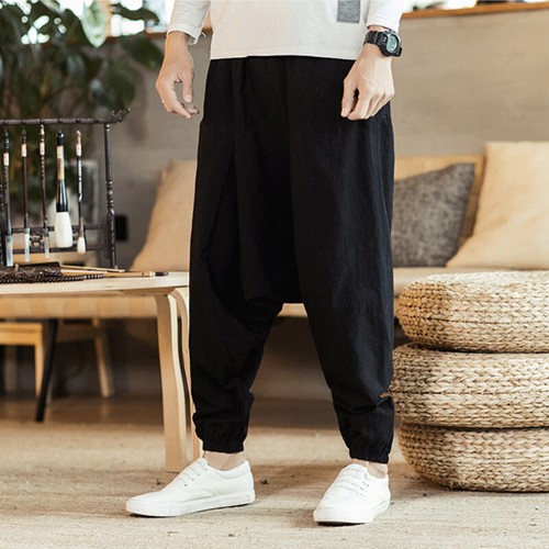 Men Loose Harem Pants Tapered Trousers Retro Drop Crotch Bloomer Ethnic ...