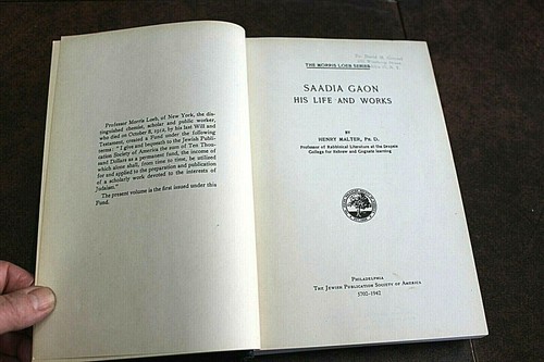 Saadia Gaon, His Life & Works, Henry Malter, (1921) 1942 (2nd ...