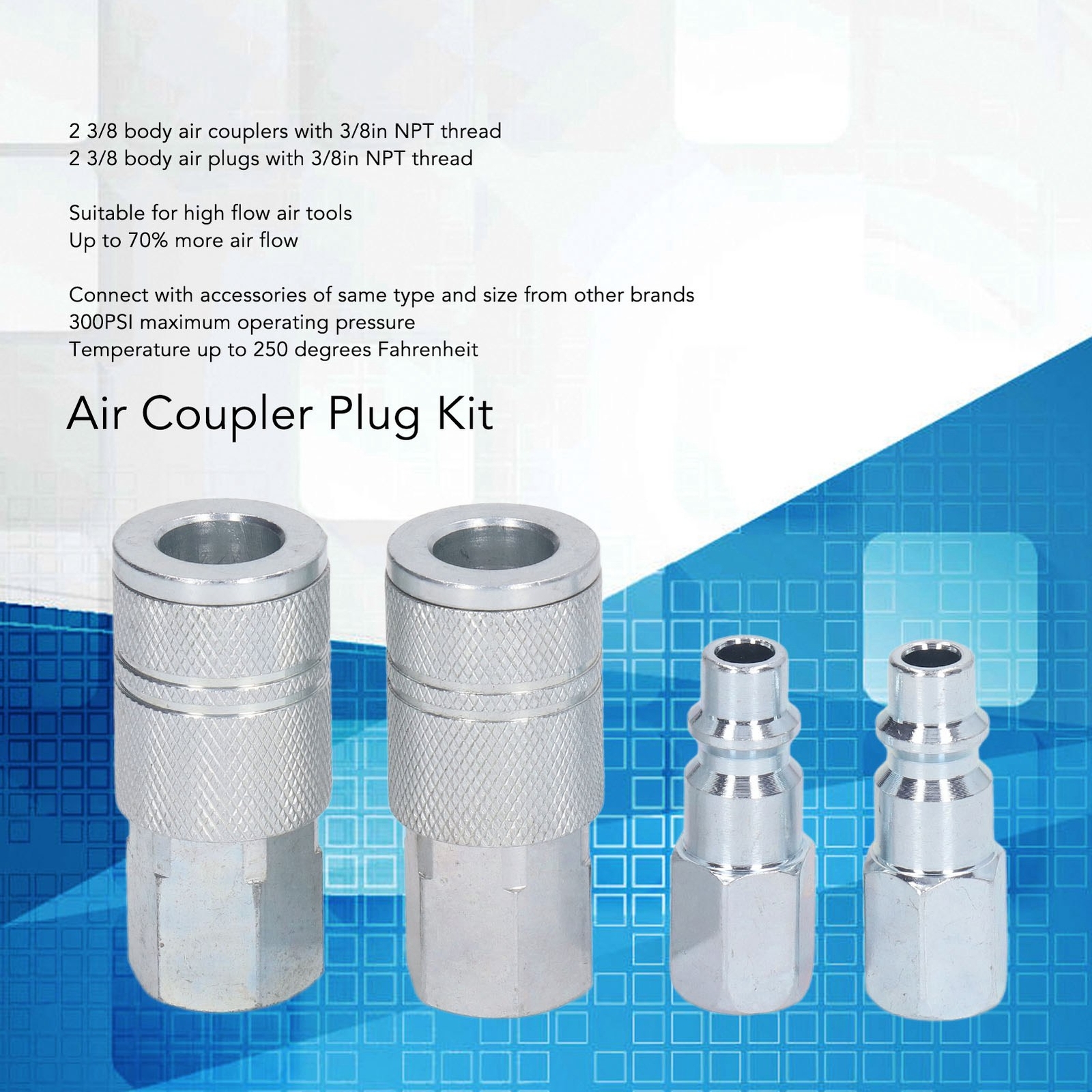 Air Coupler Plug Kit Hose Quick Connect Fitting 3/8 NPT Air Compressor ...