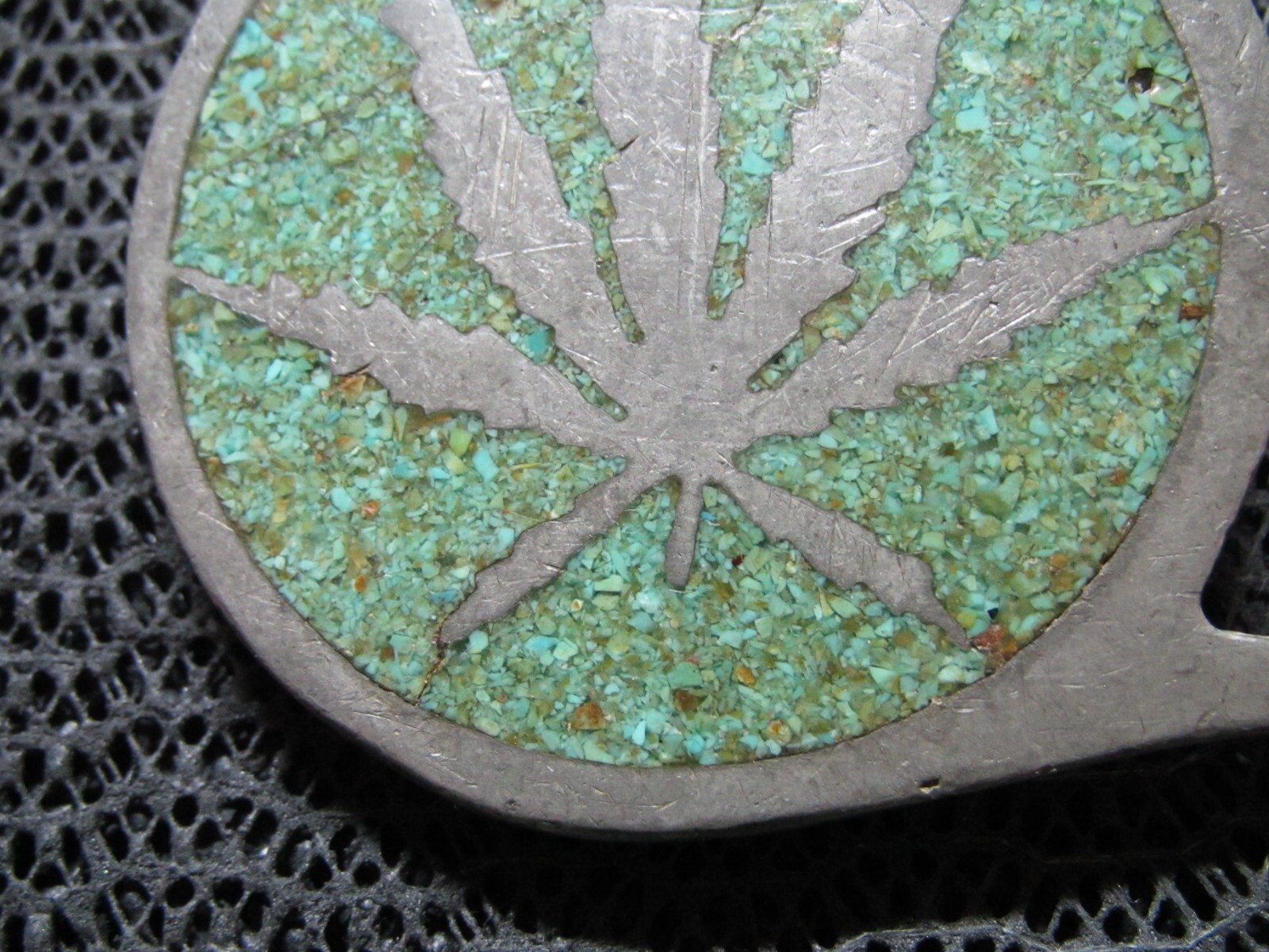 MARIJUANA POT BUD WEED LEAF TURQUOISE INLAY HIPPIE BE… - Gem