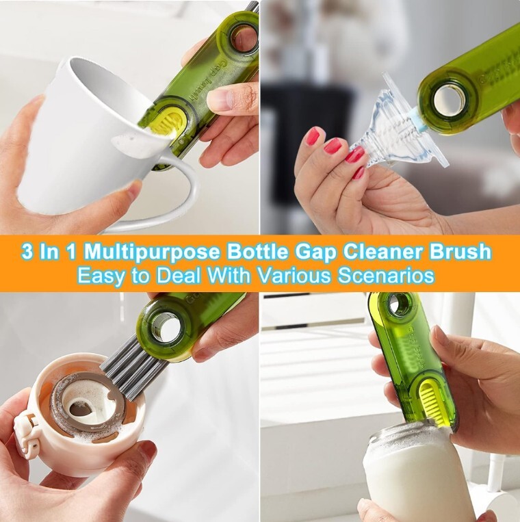3 in 1 Multipurpose Bottle Gap Cleaner Brush,3 Pack Cup Cover Cleaning ...