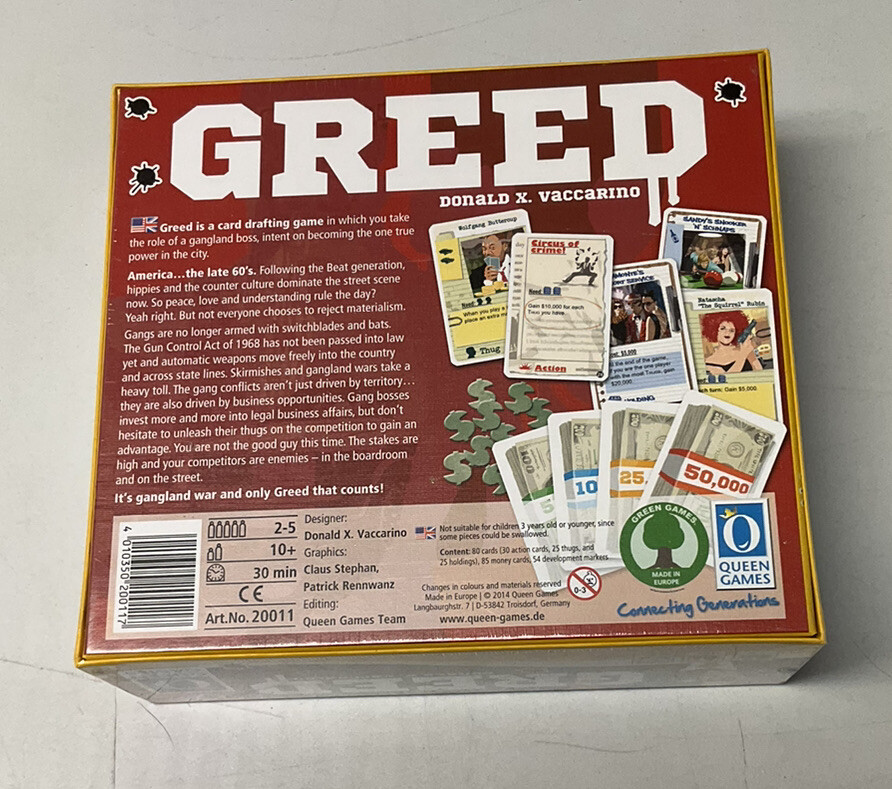 Greed Board Game Donald X. Vaccarino by Queen Games (Sealed Brand New ...