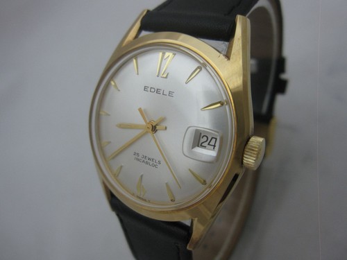 NOS NEW GOLD PL SWISS VINTAGE AUTOMATIC EDELE ANALOG MENS WATCH 25 ...