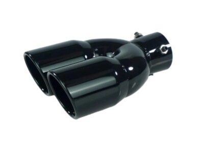 Twin Gloss Black Exhaust Tips 63mm Inlet Dual 76mm Outlet Muffler Tail ...