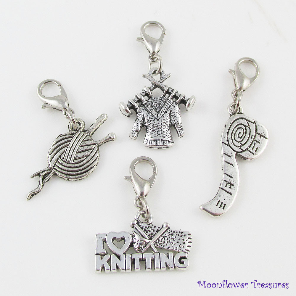 I Love Knitting Charm Theme Gift Set Select European or Clip on Clasp ...