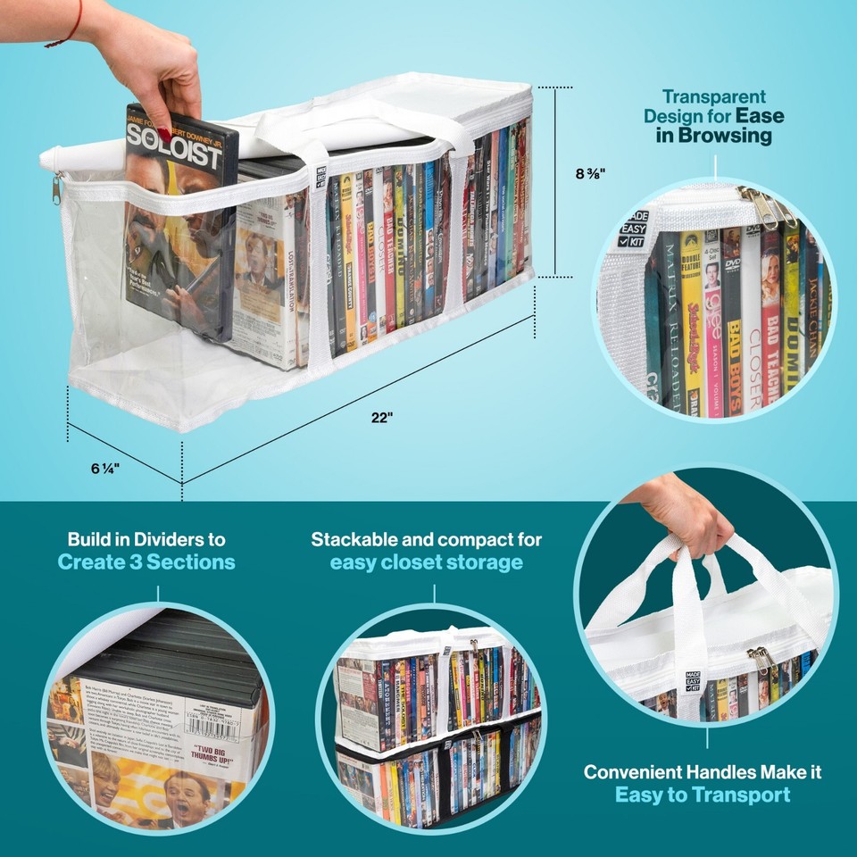 Made Easy Kit Media Storage Cases with Dividers, Stackable (DVD, CD ...