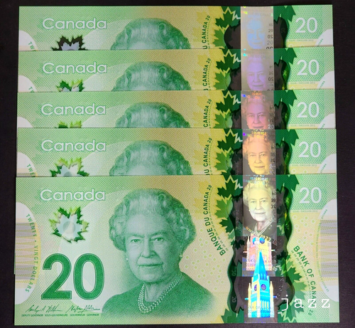 SET 5x 2012 Canada Banknote $20 Twenty Dollar Polymer Sequential Order ...