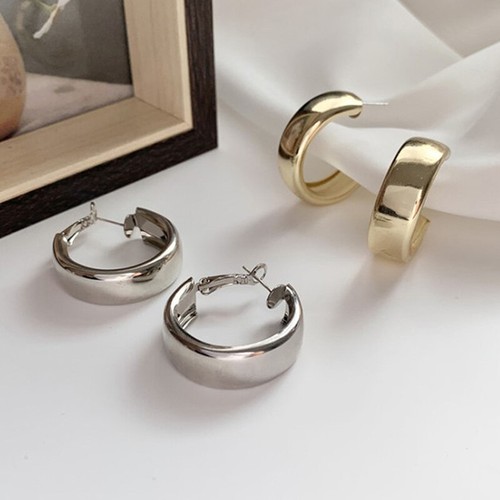 1pair Trendy Simple Silver Color Hoop Earrings For Women Girl Gold ...