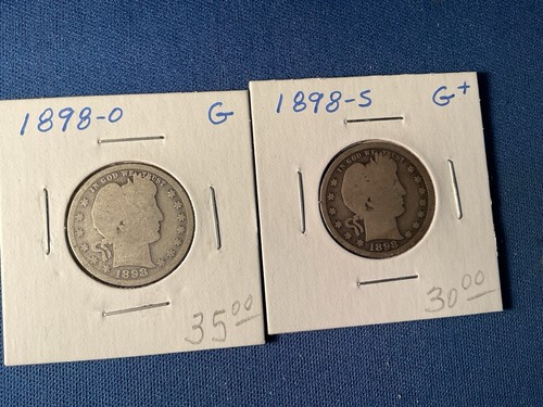 1898-O, Good, And 1898-S, Good Plus, United States Barber Quarter ...