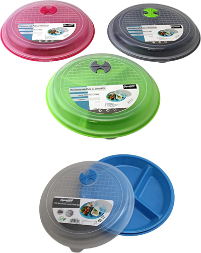 4-Pack Divided Microwave Plates with Vented Lids – Bpa-Free, Stackable ...