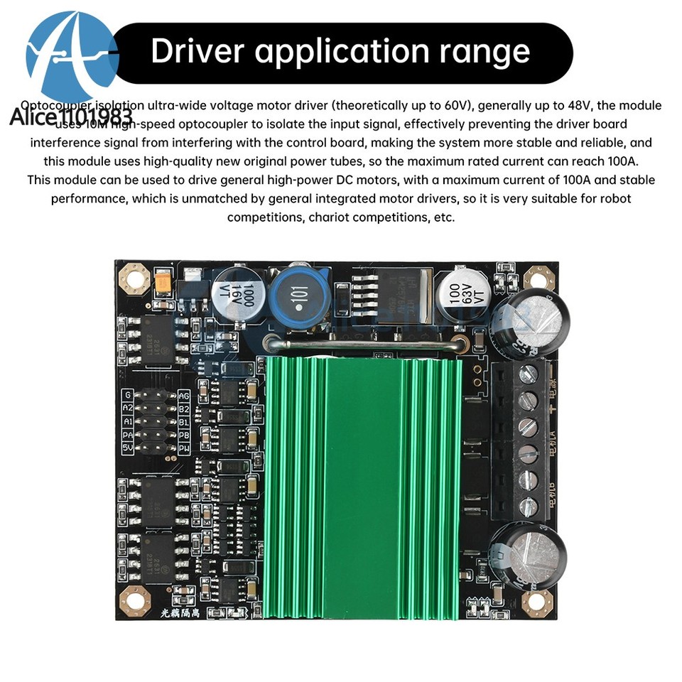 100A DC Motor Drive Module High Power Motor Speed Control Dual Channel ...