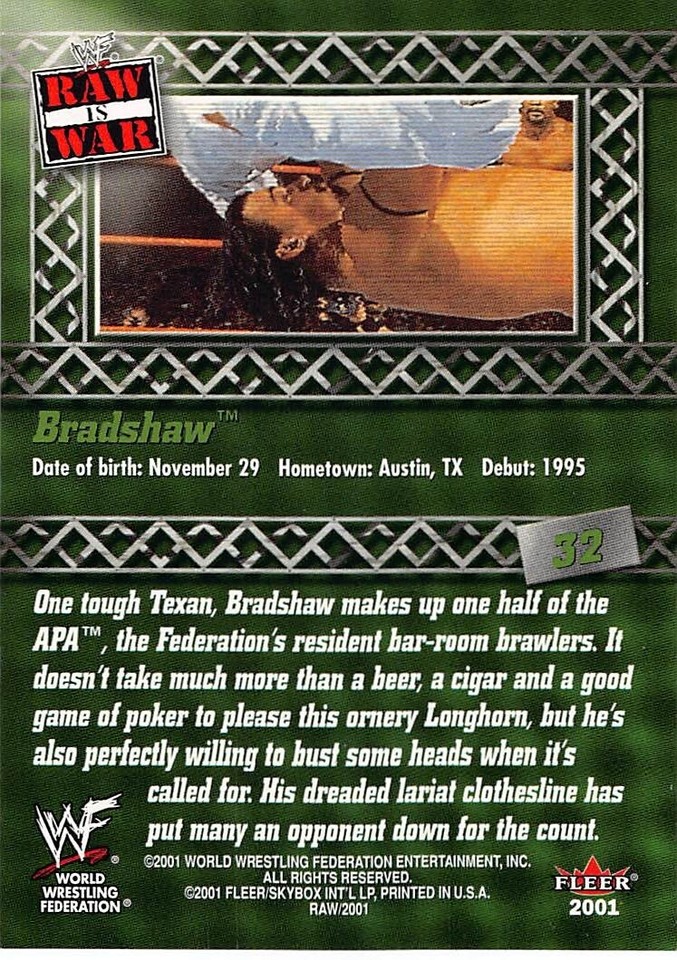 2001 FLEER WWF Raw is War " Bradshaw# #32 | eBay