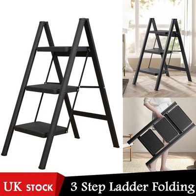 3 Step Ladder Folding Portable Compact Ladders Heavy Duty Anti-Slip Mat ...