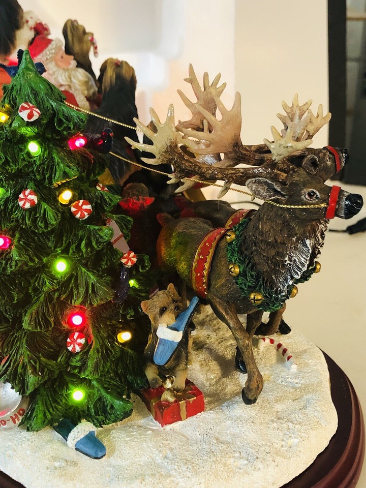 Danbury Mint Yorkie Christmas Sleigh Santa w/ Dogs 2004 Lighted ...