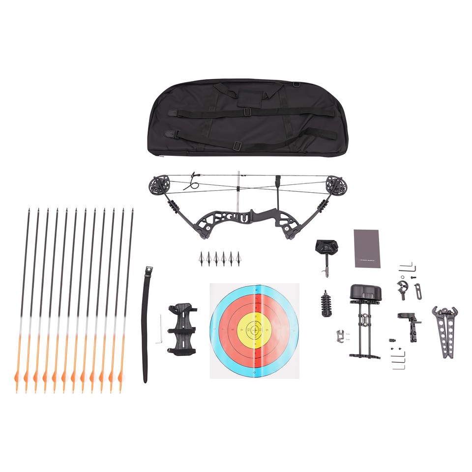 30-60lbs 329fps Adult Compound Bow Kit Archery Hunting Shooting w/ 12 ...