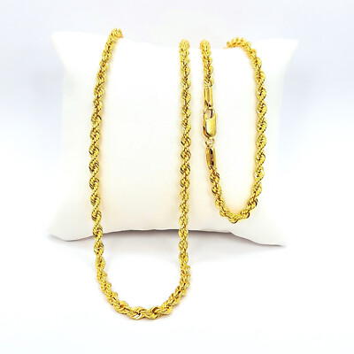 22K Yellow Gold Rope Chain Necklace 24 in Hollow 3.6mm Genuine ...