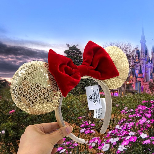 Minnie Ears Disney-Parks Sequins 2024 Mickey Mouse Rare Red Bow Gold ...
