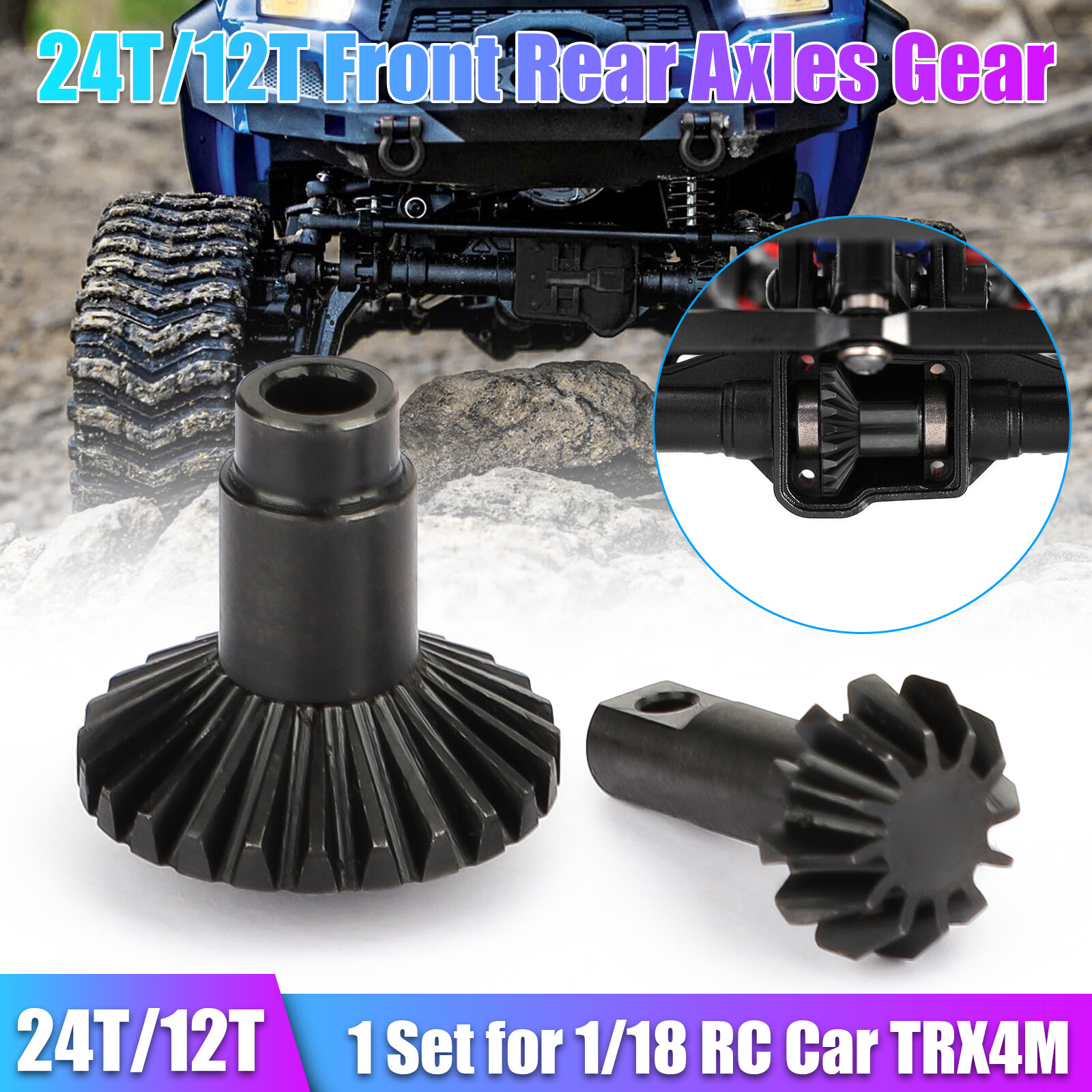 2x Alloy Steel Helical Front Rear Axles Drive Gear Set 24T/12T for 1/18 ...
