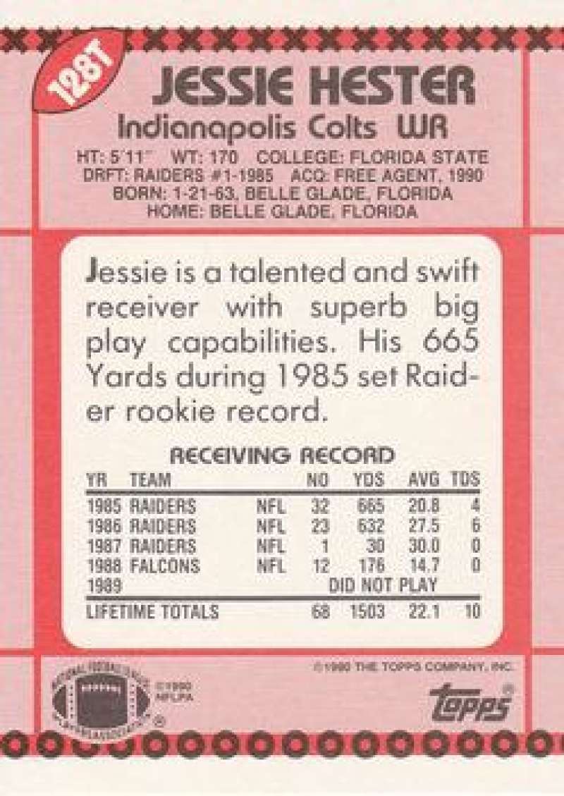 Jessie Hester 1990 Topps Traded #128T RC Colts ID:18901 | eBay