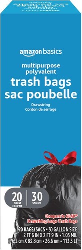 Amazon Basics 30 Gallon / 113 Liters Drawstring Trash Bags, 20 Count ...