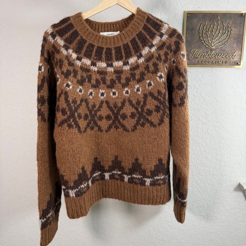 Women's Frame Brown Fair Isle Alpaca Wool Blend Pullover Sweater Size L ...