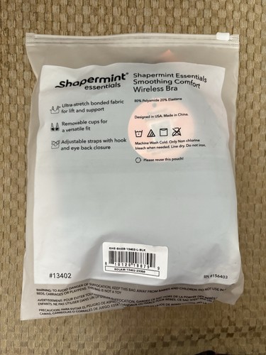 Shapermint Essentials Smoothing Comfort Wireless Bra, Black, Size Large ...
