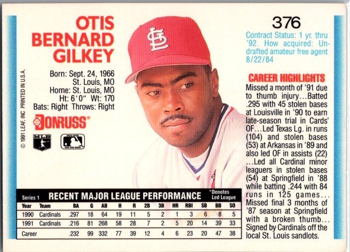 1992 Donruss - Bernard Gilkey #376 | eBay