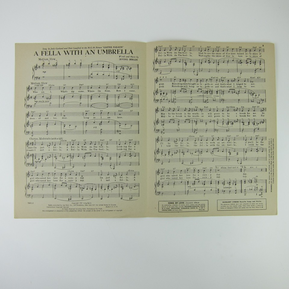 Sheet Music A Fella With An Umbrella Judy Garland Fred Astaire Vintage ...