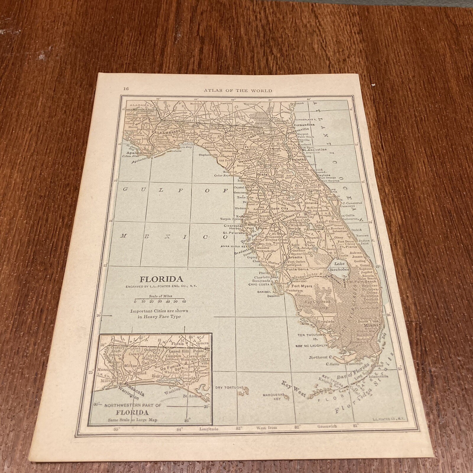ANTIQUE MAP OF FLORIDA 1914 LL Poates & Co 8x6 Atlas Of The World | eBay