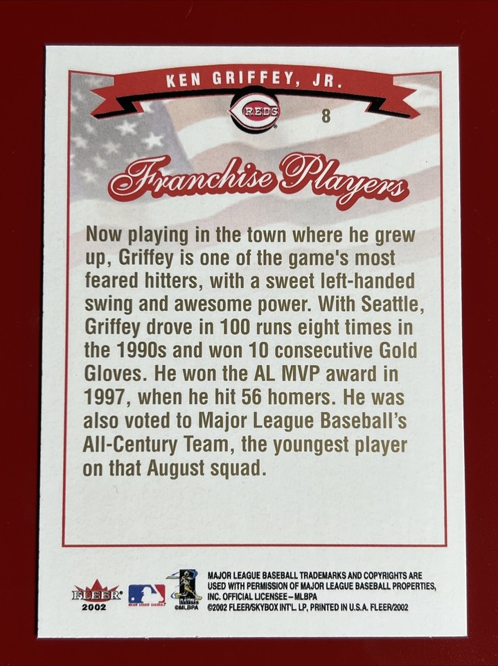 2002 Fleer Baseball Gold Back Parallel #8 Ken Griffey Jr. Cincinnati ...