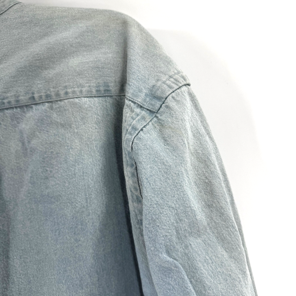 Vintage 90s Denim Chambray Band Collar Jean Shirt Men's XL Faded ...