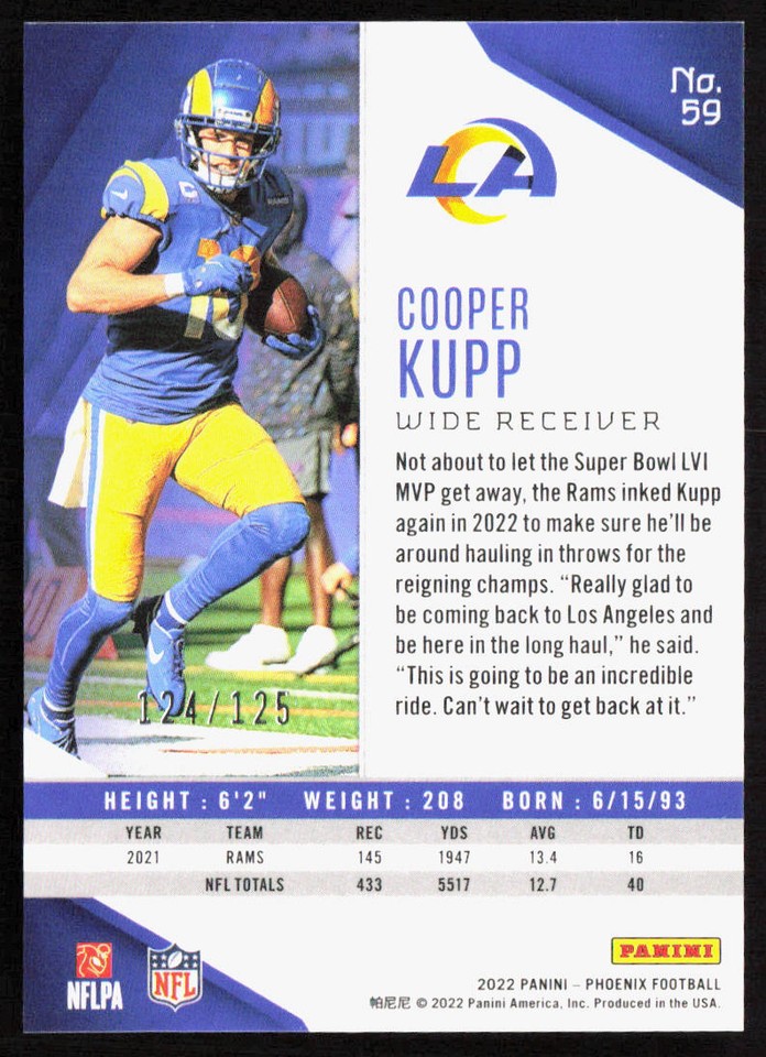 2022 Panini Phoenix Cooper Kupp Purple Prizm /125 #59 Rams | eBay