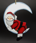 Santa Sleeping On Moon Christmas Ornament Wooden Painted Holiday ...