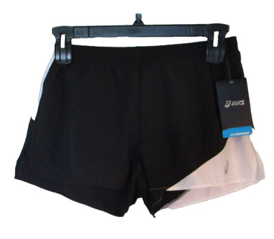 NWT ASICS Womens Gunlap Split Running Shorts M Black/White MSRP$40 | eBay