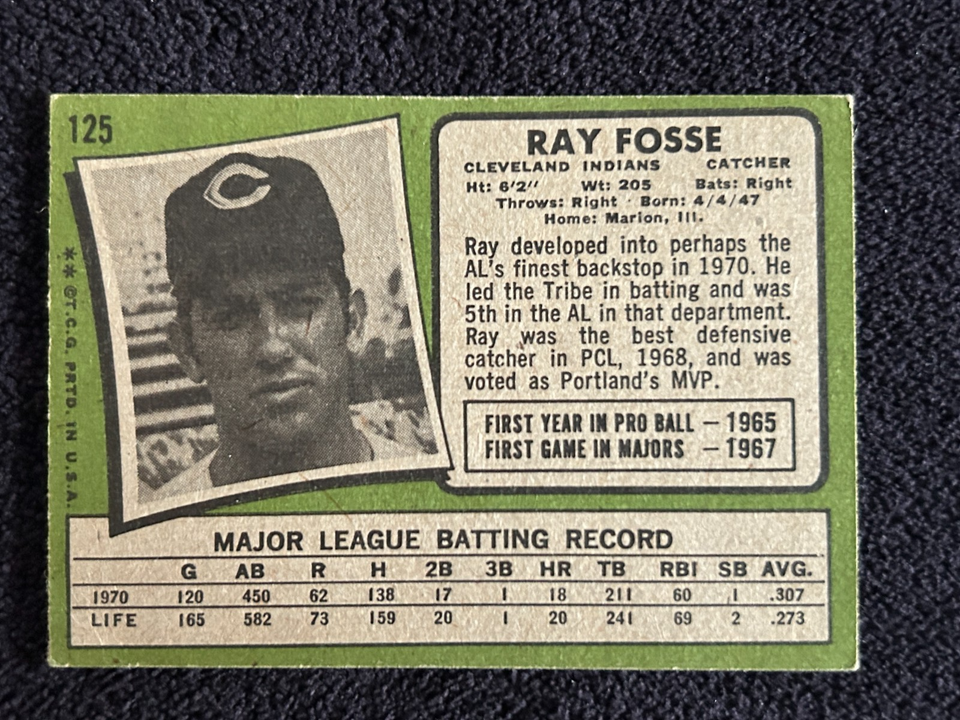 1971 Ray Fosse Topps Baseball Card #125 Cleveland Indians | eBay