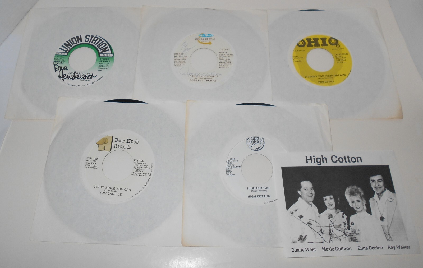 Lot of 5 INDIE LABEL Country 45 singles FREE SHIP in USA signed Brice ...