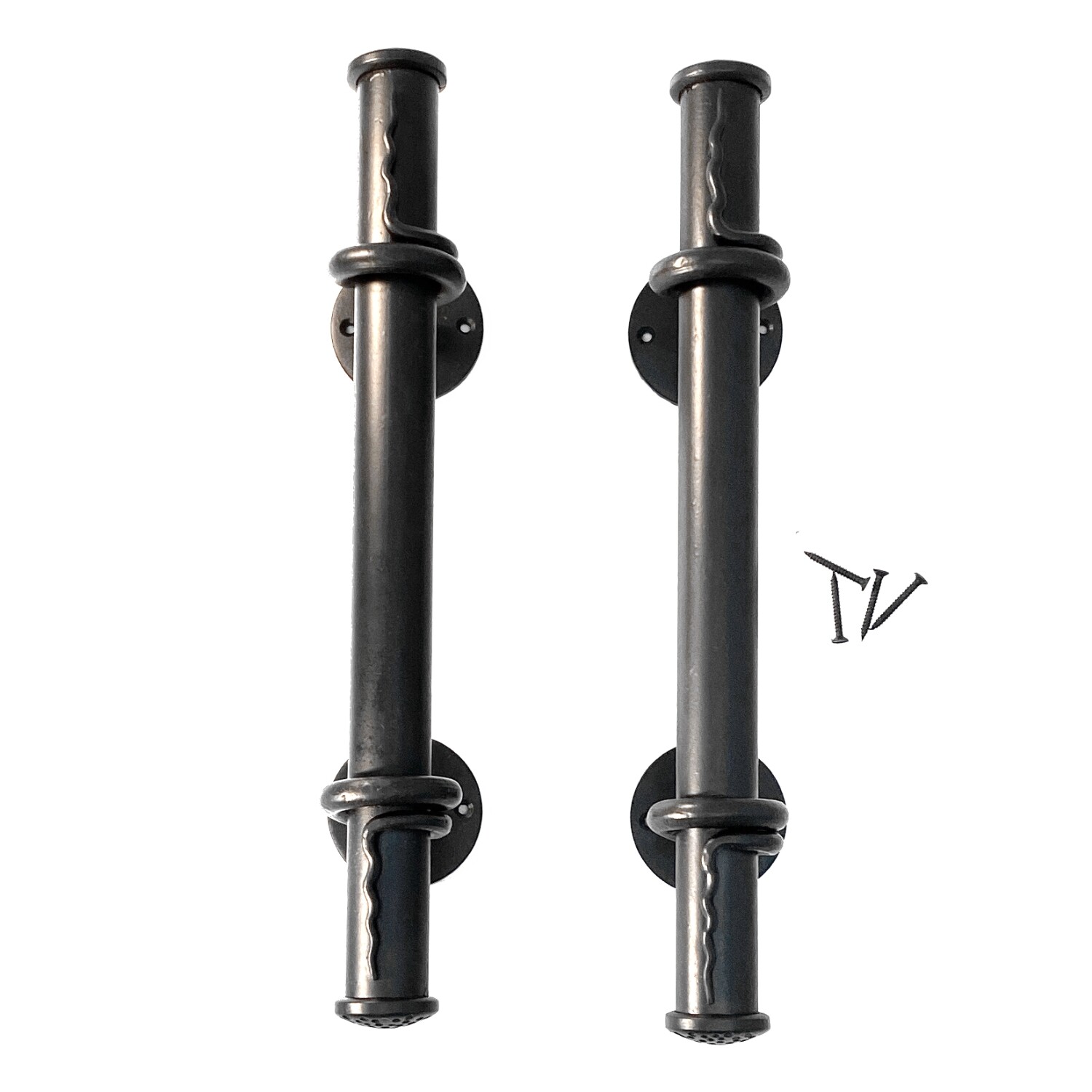 Pair of Big Door Pull Handle Thick Hand Wrought Iron Swirl Design 16.25 ...