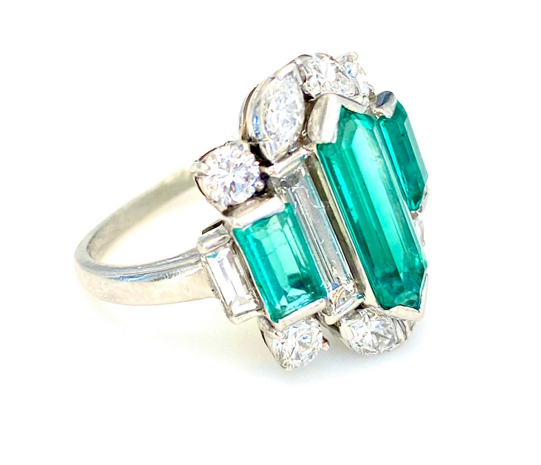 Fancy Cut Vivid Green 14.68CT Emerald With Old European Cut CZ Art Deco ...