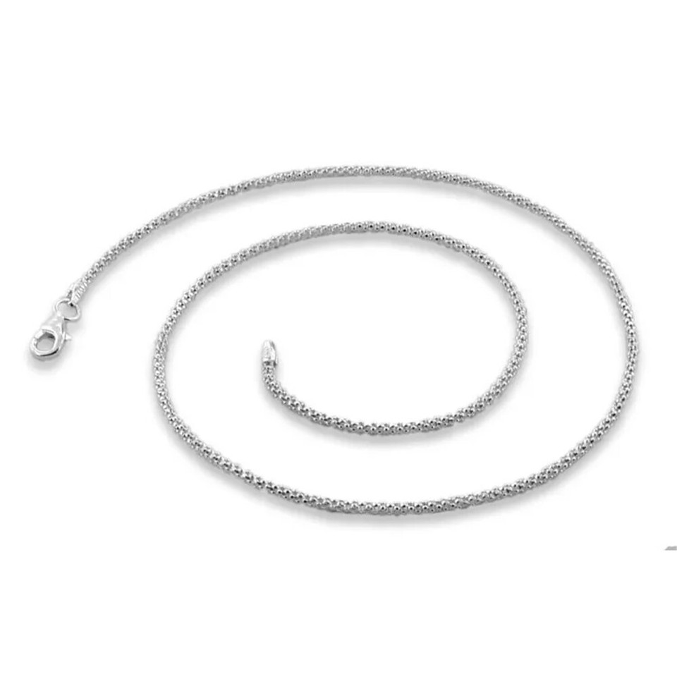 Real 925 Sterling Silver Diamond Cut Popcorn Chain Necklace Made in ...