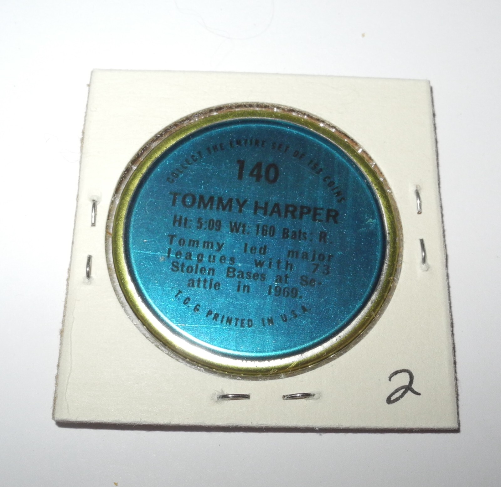 1971 Topps Baseball Coin Pin #140 Tommy Harper Milwaukee Brewers NEAR ...
