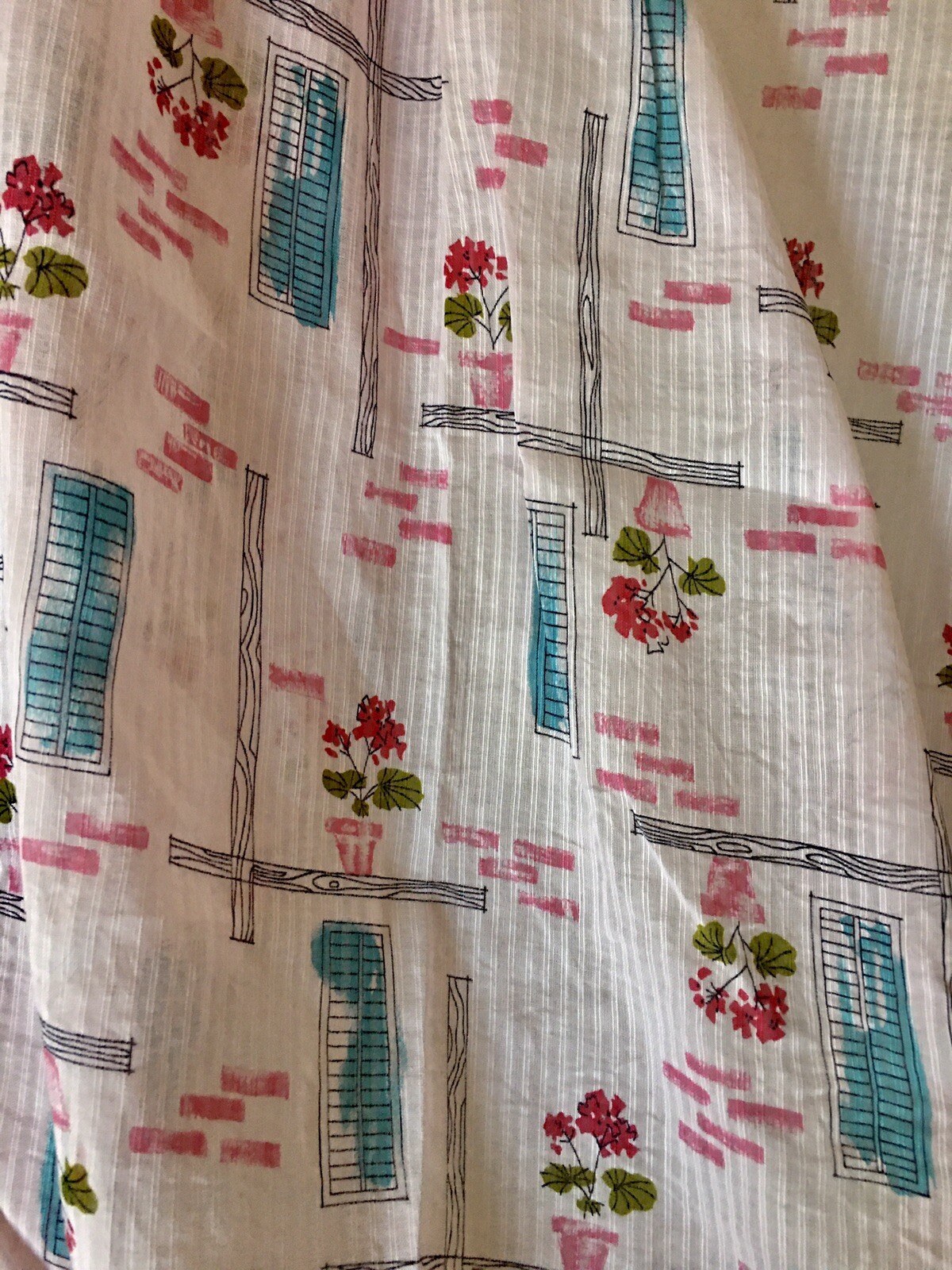 Antique Art Deco Geranium Floral Shutters Dimity Cotton Fabric ~ Blue ...