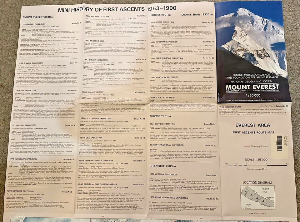 Rare Mount Everest 1991 Map – National Geographic USA / Swiss Alpine ...