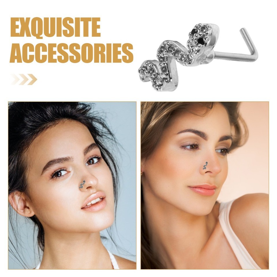 L Shaped Nose Studs Snake Shaped Stainless Steel Nose Rings Body Studs ...