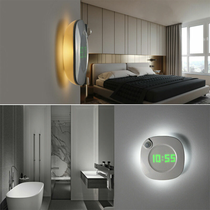 LED Digital Time Wall Clock With PIR Motion Sensor Night Light Home ...