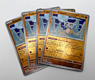 Cubone Reverse Holo 104/165 x4 4x Pokémon Card 2023 Scarlet & Violet ...